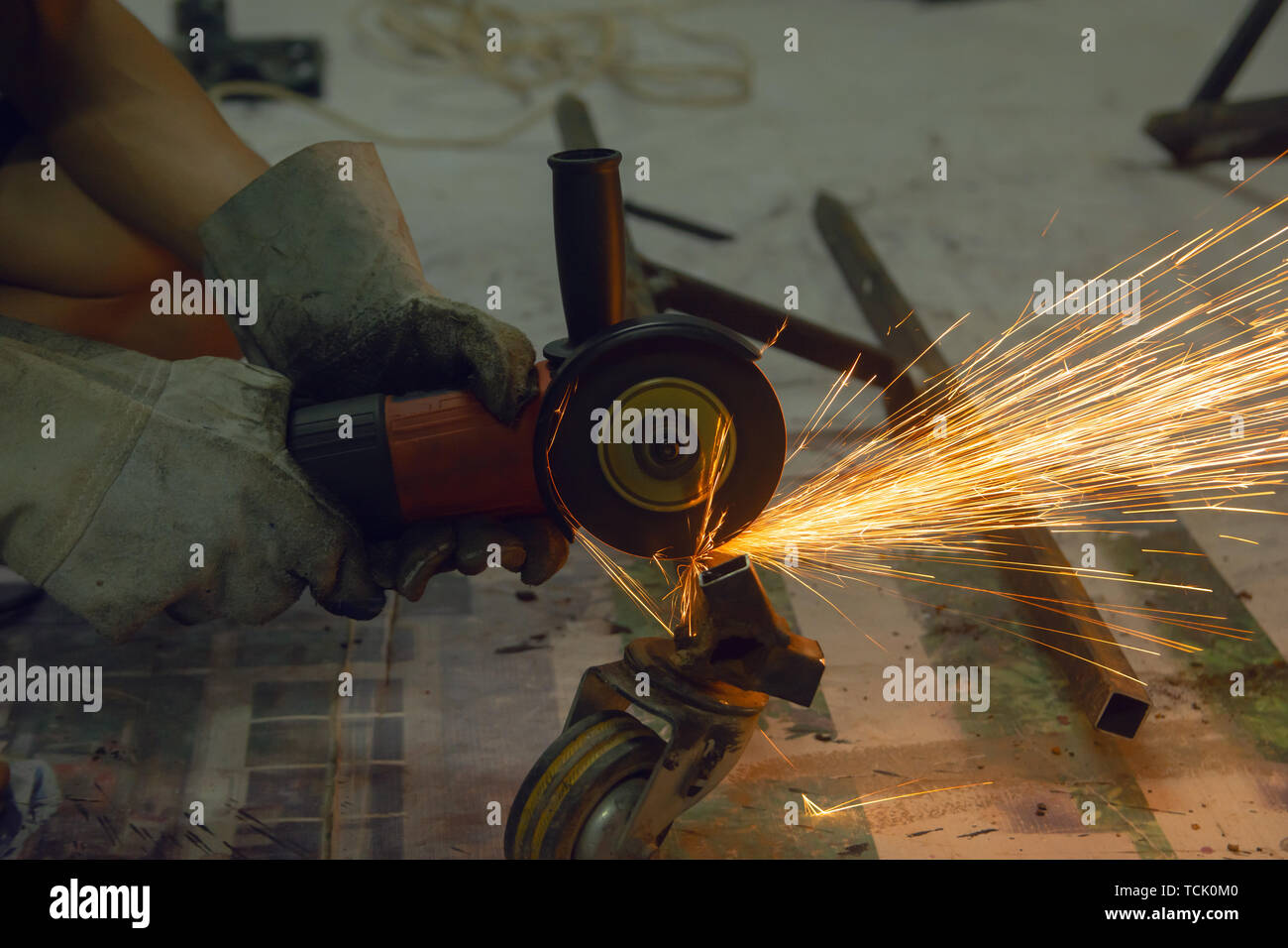 Electric wheel grinding cuting on steel. sparks from cutting Stock ...