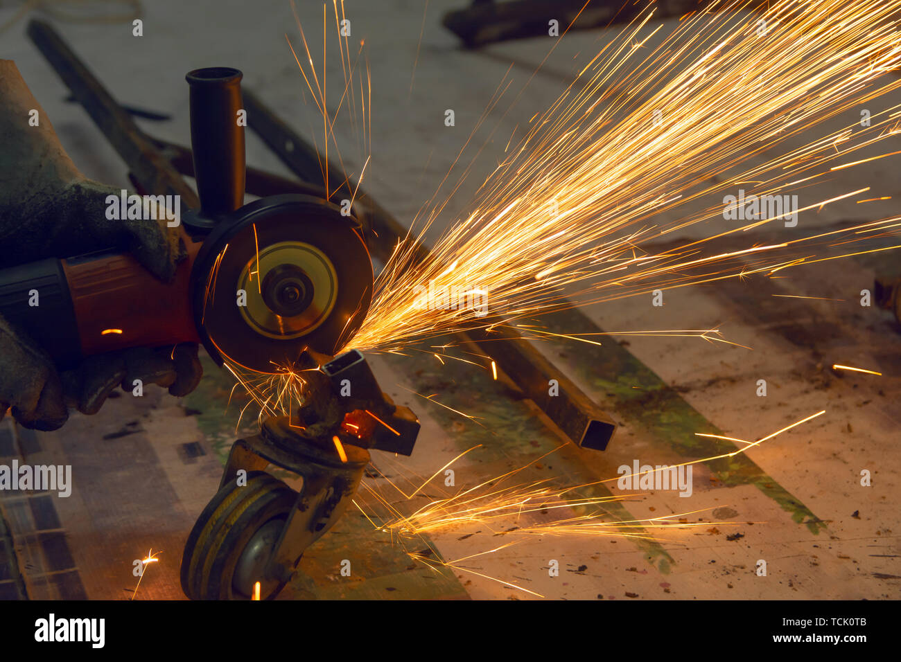 Electric wheel grinding cutting on steel. sparks from cutting Stock ...