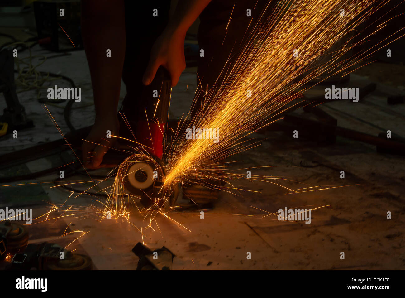 Electric wheel grinding cutting on steel. sparks from cutting Stock ...