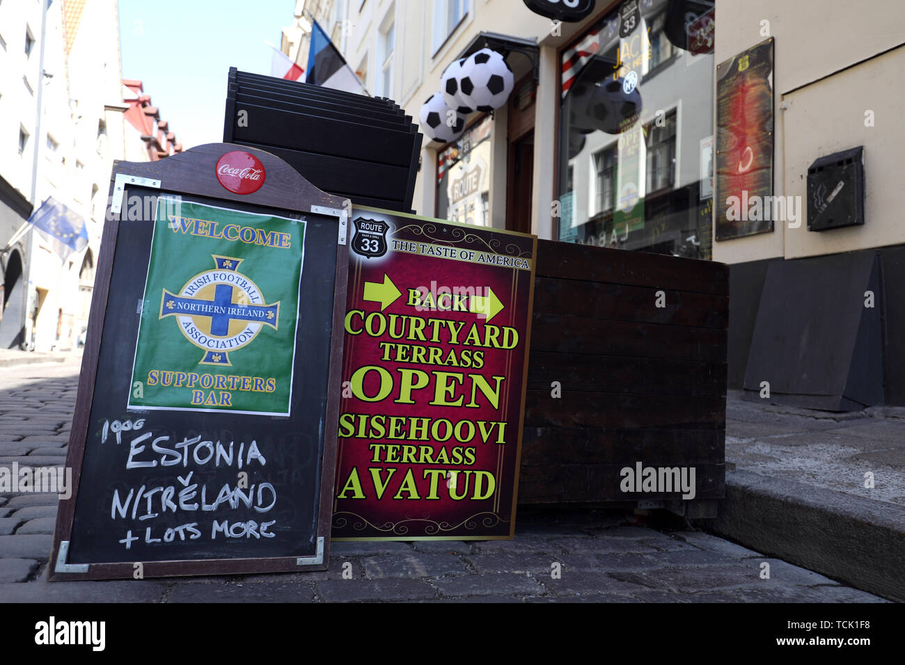 General view of signage for a Northern Ireland supporters bar before ...