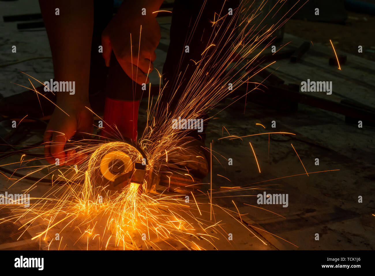 Electric wheel grinding cutting on steel. sparks from cutting Stock ...