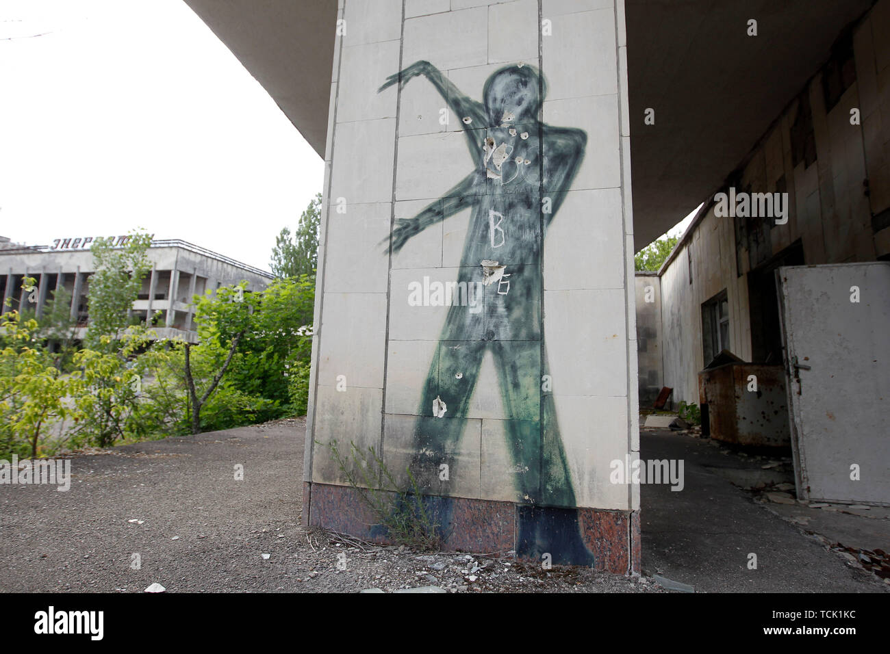 A view of a Graffiti at the Chernobyl exclusion zone in the abandoned ...