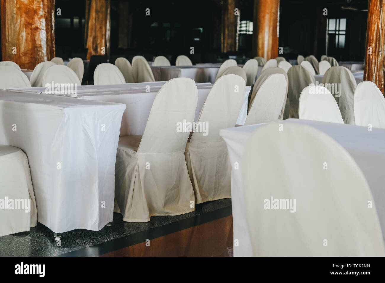dining table chair arrangement for banquet catering service Stock Photo ...