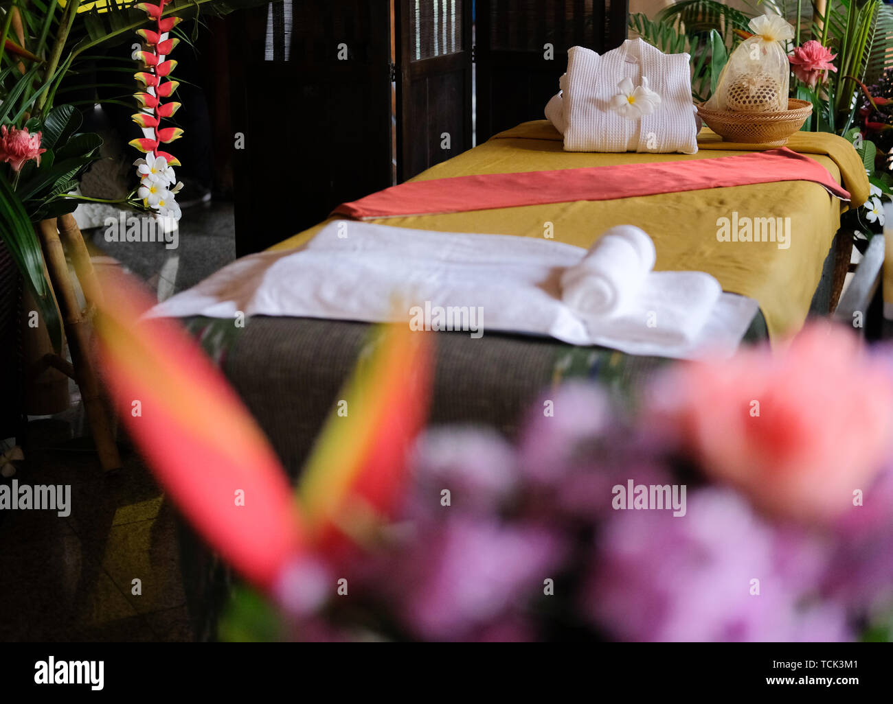 massage bed in spa wellness center. relaxation lifestyle Stock Photo ...
