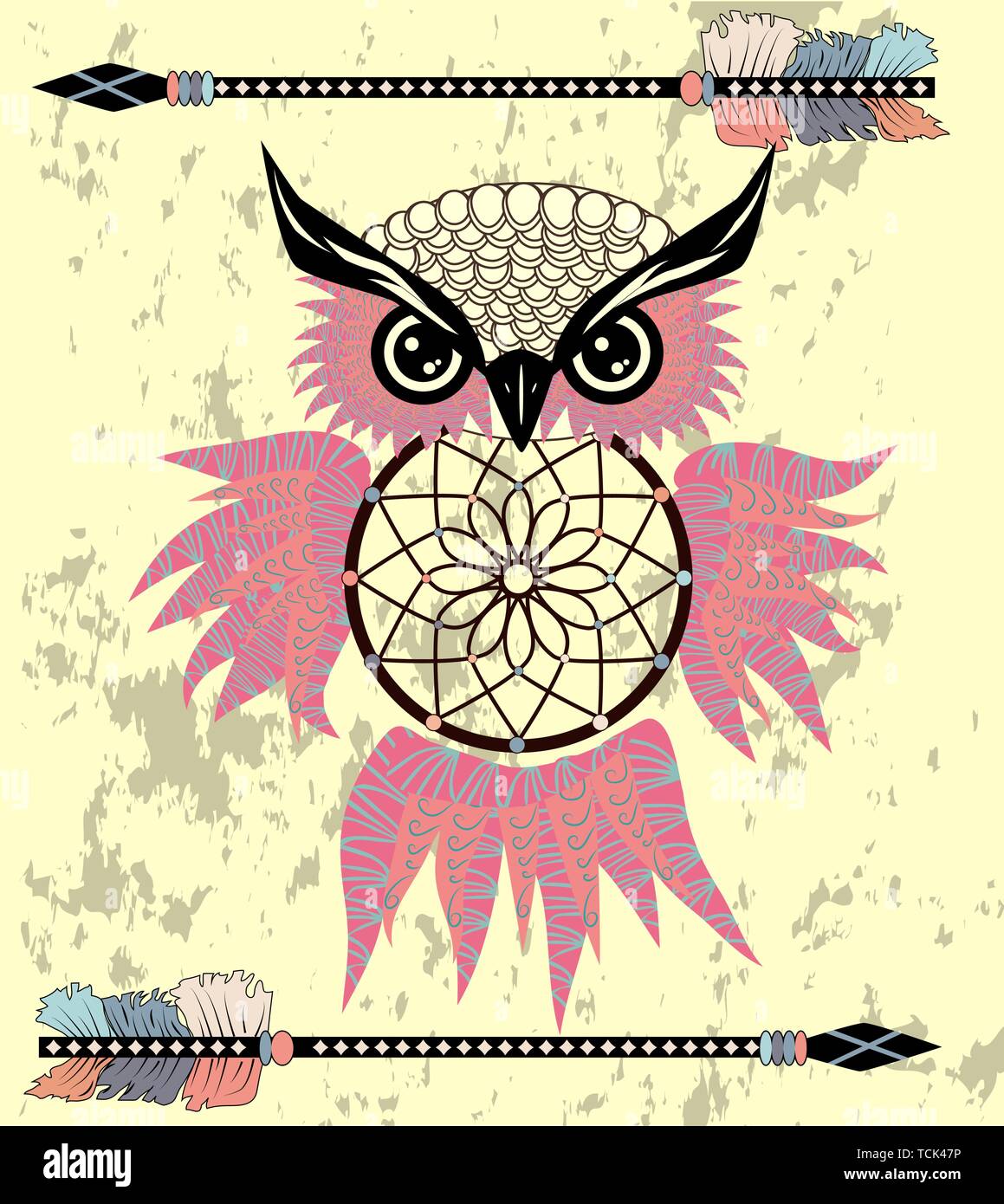 Dreamcatcher owl boho style cartoon character abstract bohemian object ...