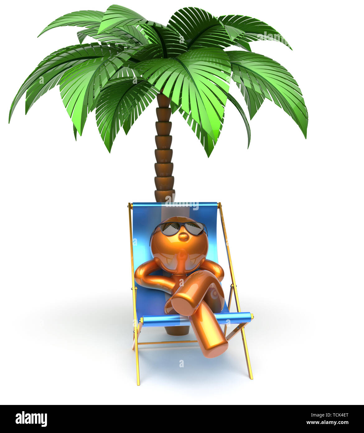Chilling beach cartoon character deck chair man relaxing palm tree ...