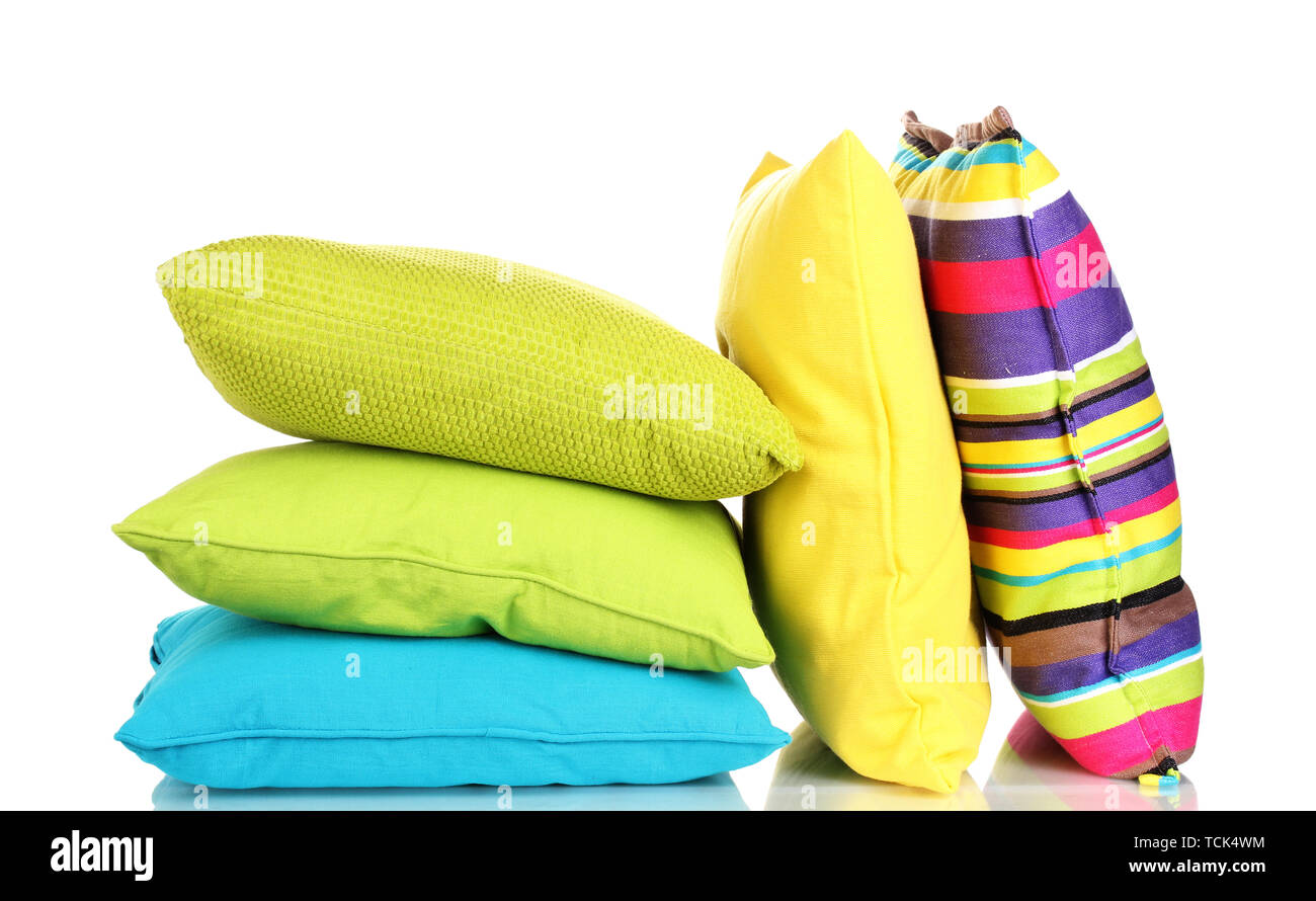 Bright color pillows isolated on white Stock Photo - Alamy