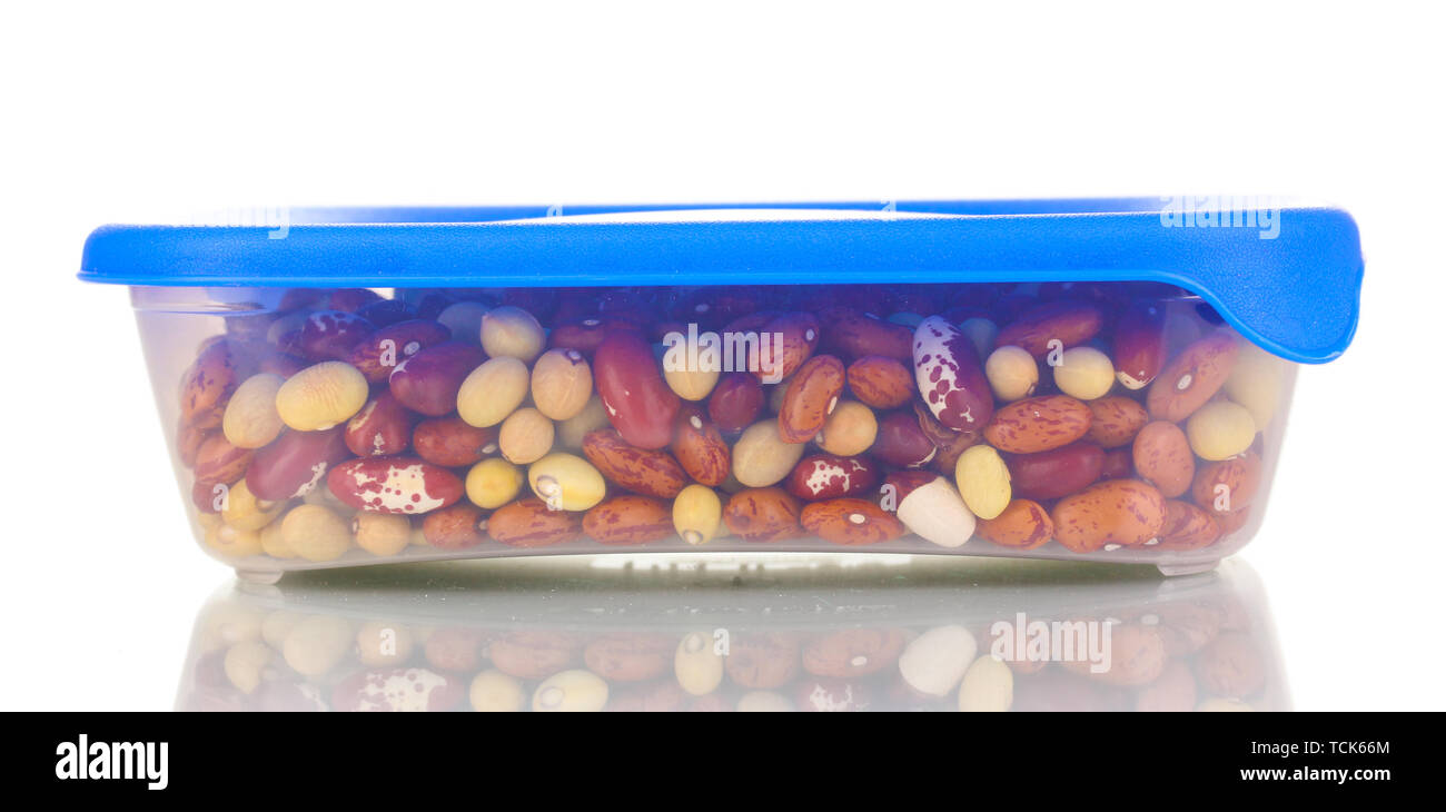 Filled plastic container isolated on white Stock Photo - Alamy