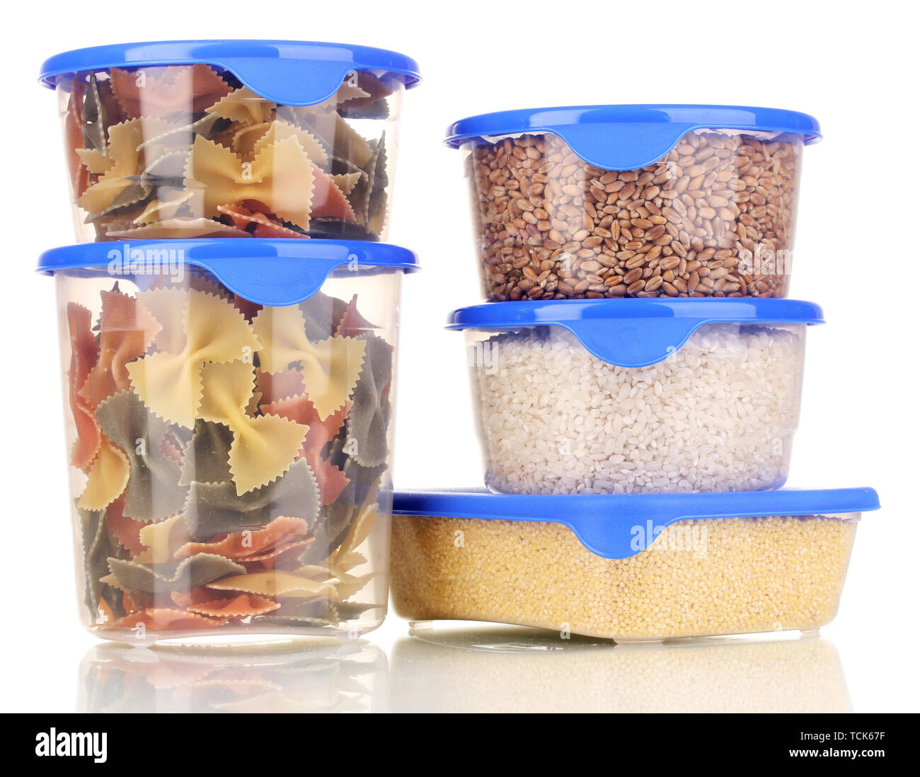 Filled plastic containers isolated on white Stock Photo - Alamy