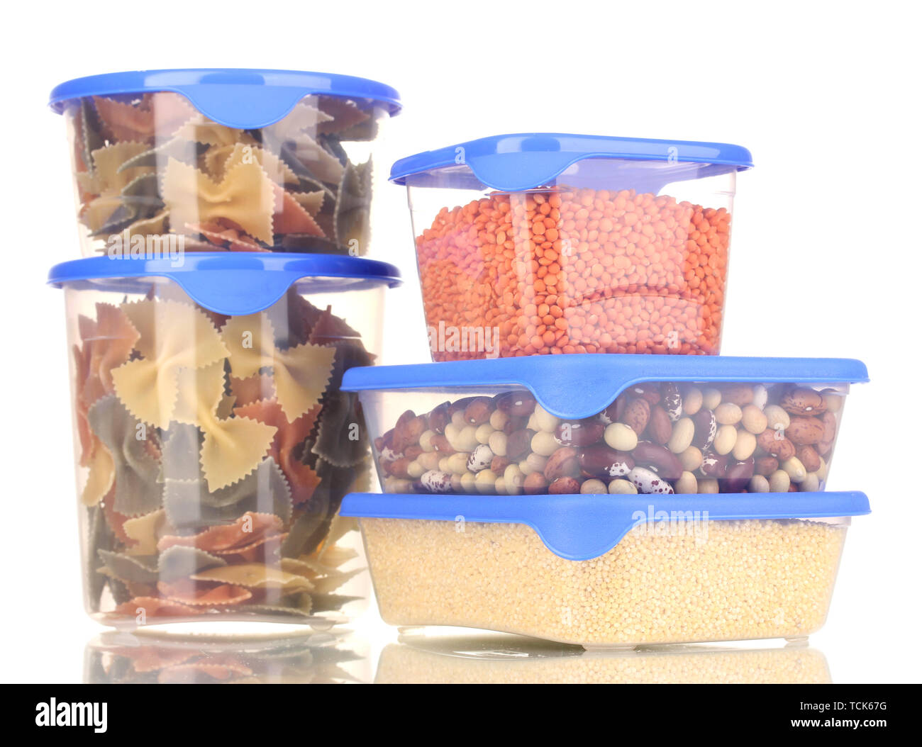 Filled plastic containers isolated on white Stock Photo - Alamy