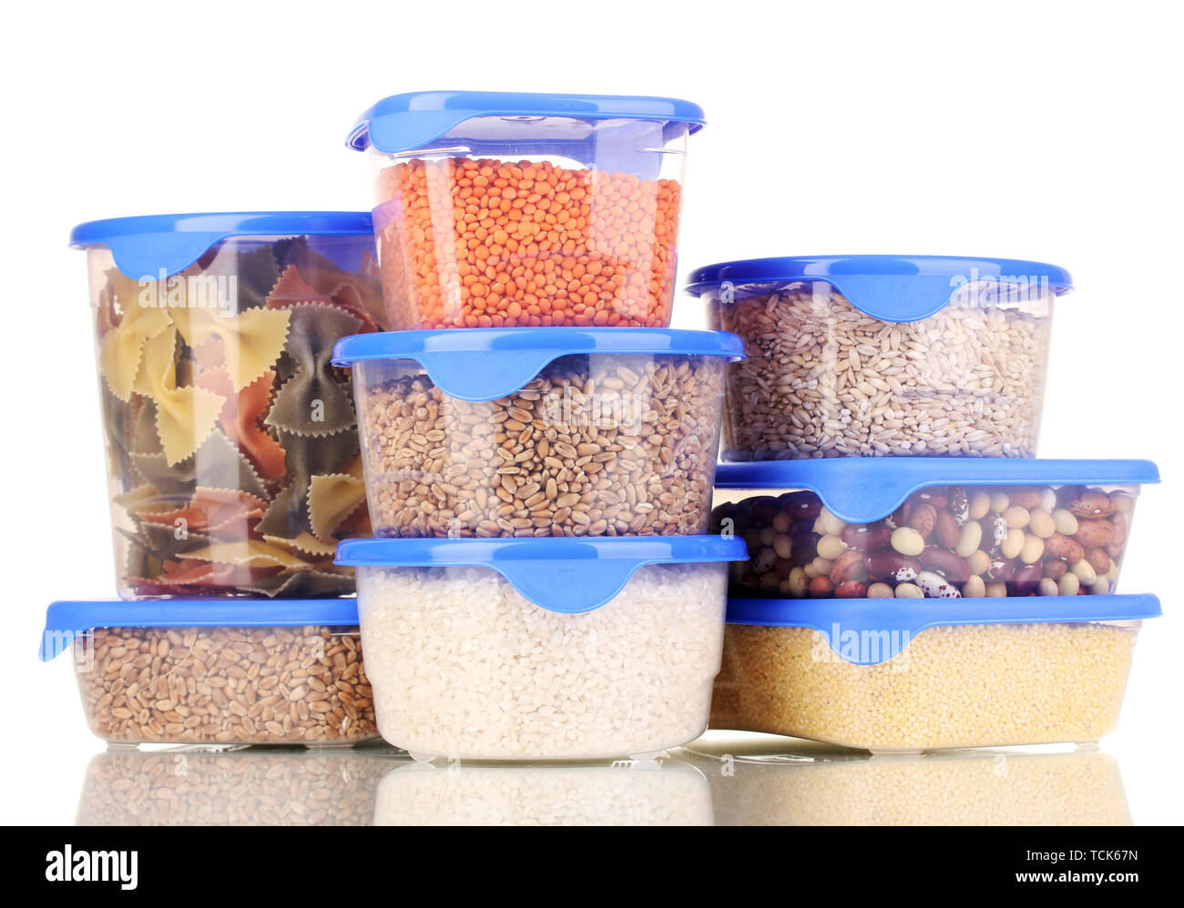 Filled plastic containers isolated on white Stock Photo - Alamy