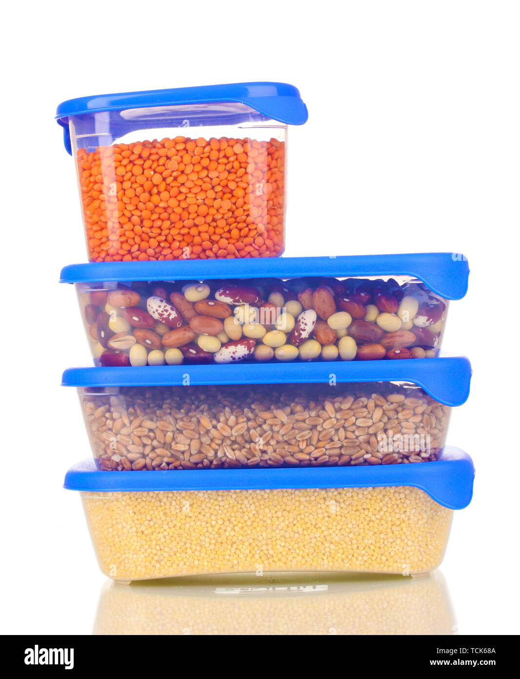 Filled plastic containers isolated on white Stock Photo - Alamy