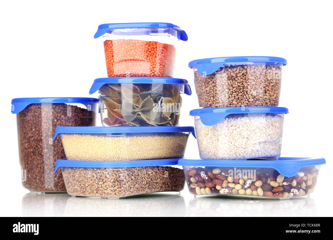 Filled plastic containers isolated on white Stock Photo - Alamy