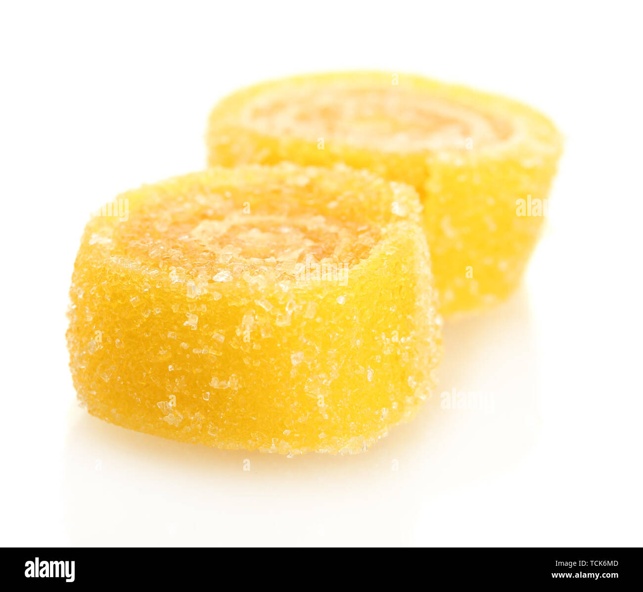 yellow jelly candies isolated on white Stock Photo - Alamy