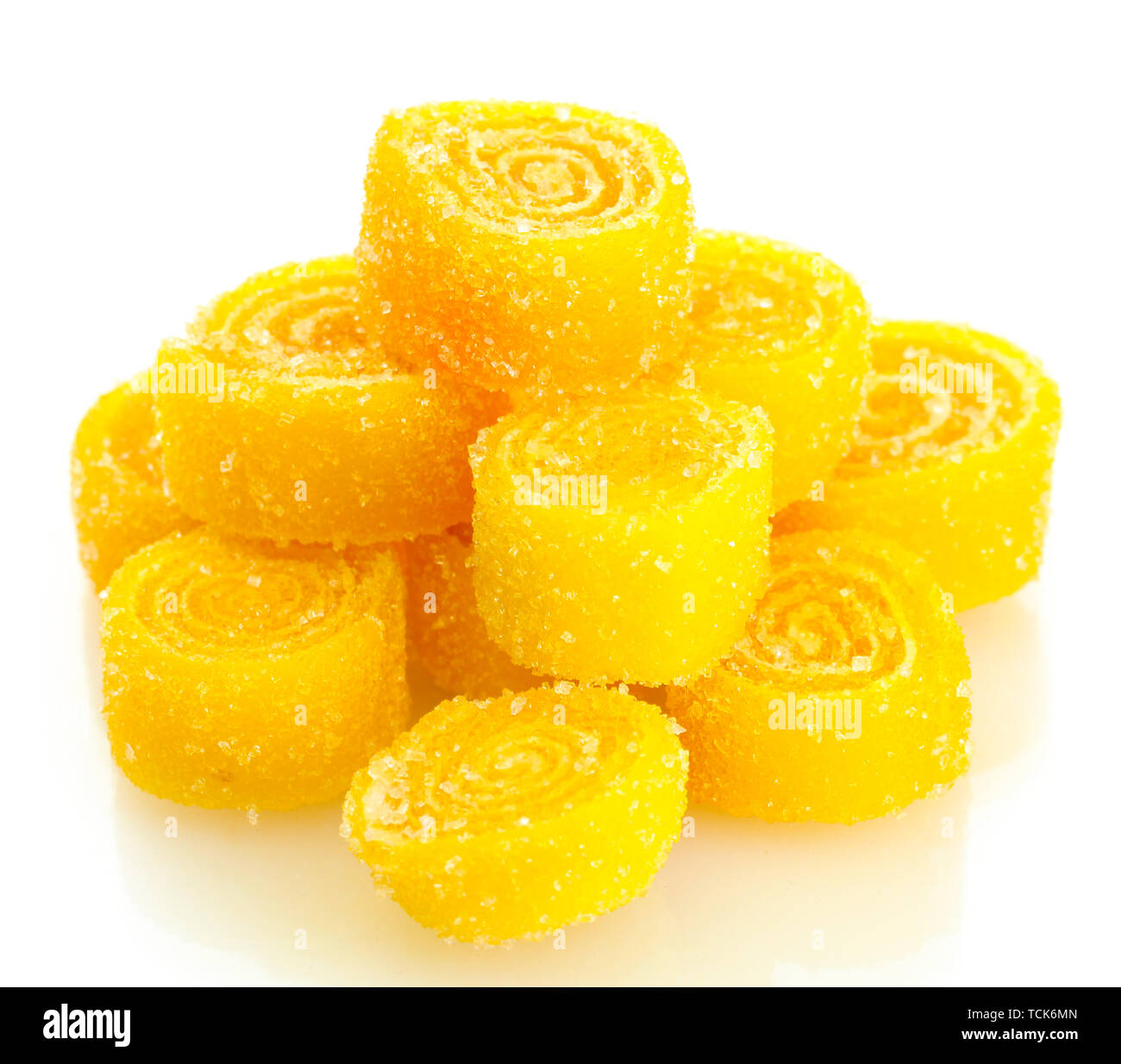 yellow jelly candies isolated on white Stock Photo - Alamy