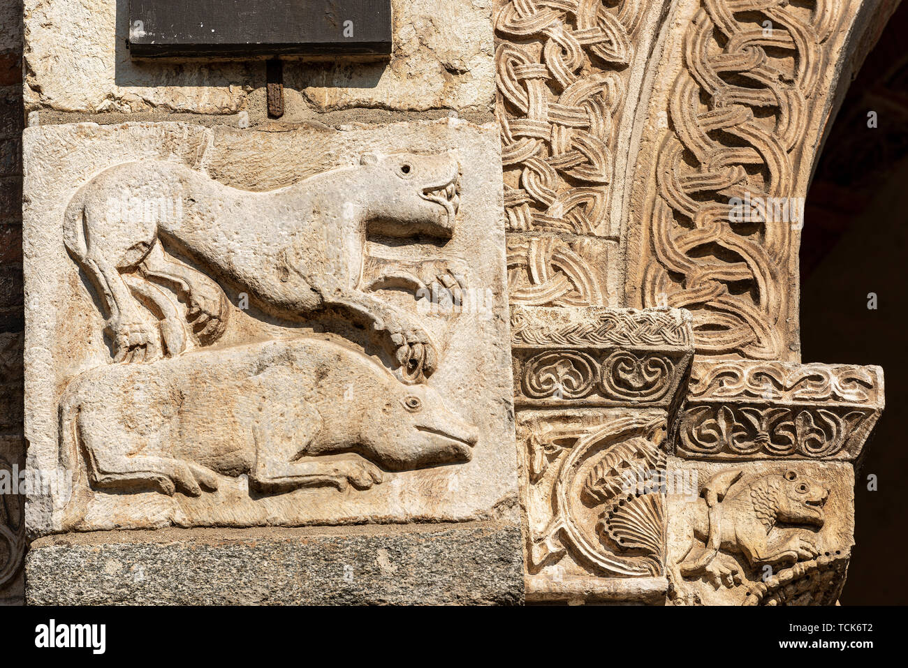 Detail of a capital with column. Ancient basilica of Saint Ambrogio ...