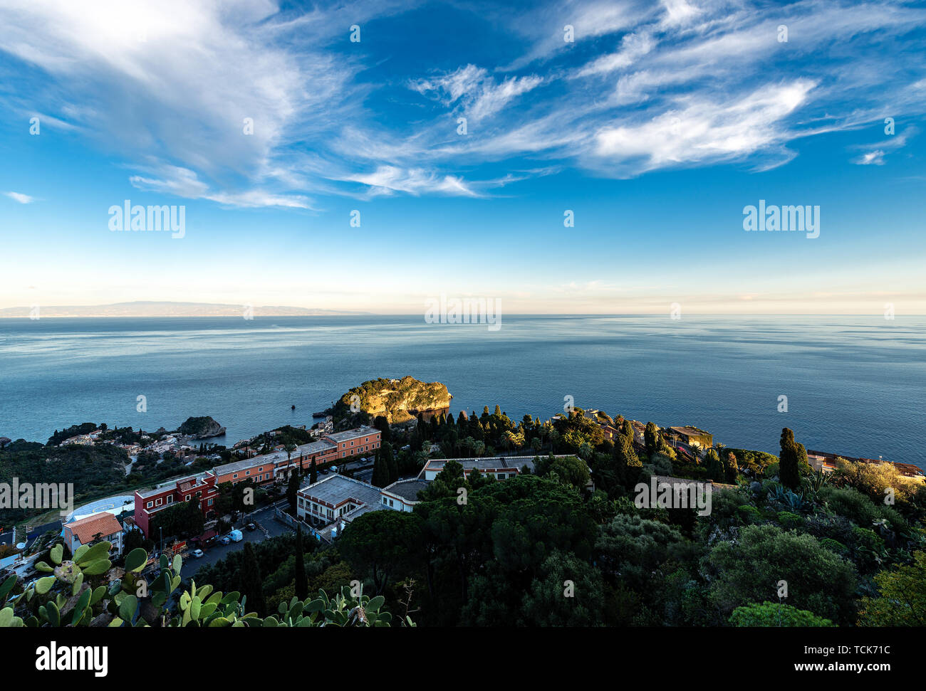 Mediterranean sea and coast in Taormina, Mazzaro beach. Sicily island ...