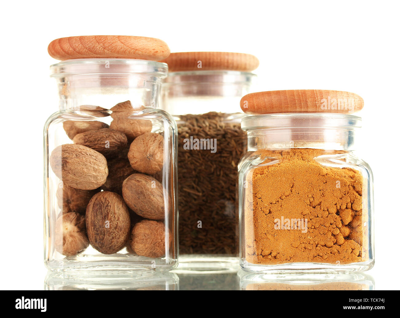 powder spices in glass jars isolated on white Stock Photo - Alamy