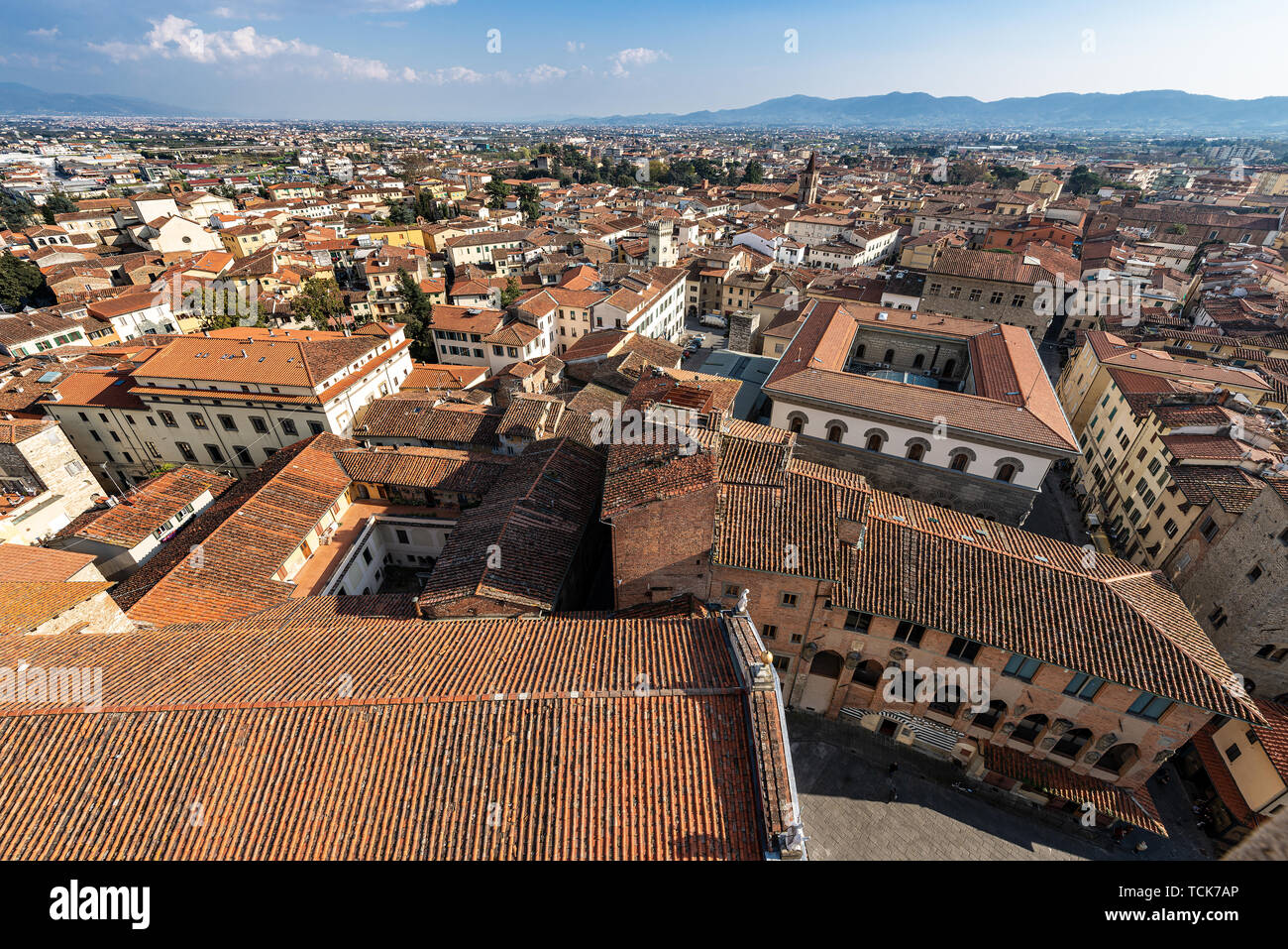 Aerial view of the Pistoia city from the cathedral bell tower. Pistoia ...