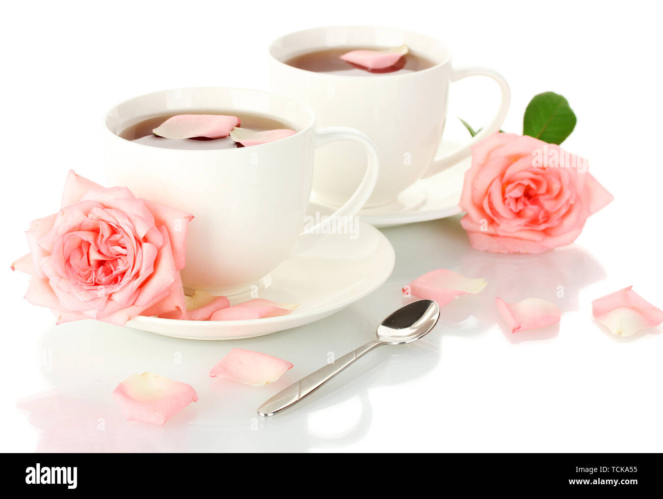 cups of tea with roses isolated on white Stock Photo - Alamy