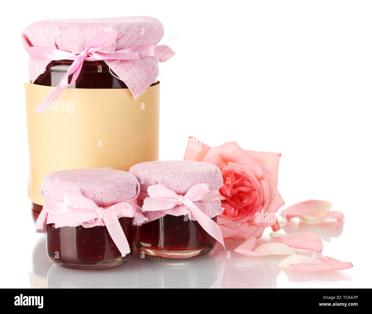 jars with rose jam and flower isolated on white Stock Photo - Alamy