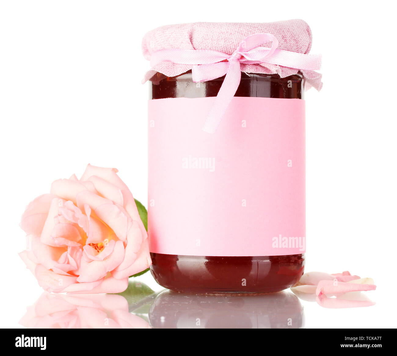 jar with rose jam and flower isolated on white Stock Photo - Alamy