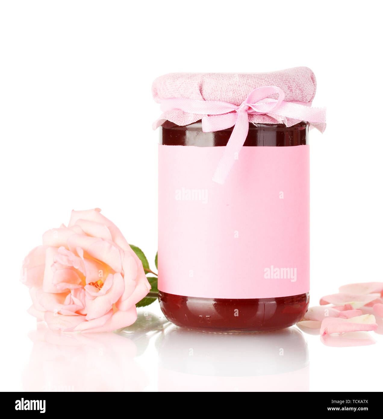 jar with rose jam and flower isolated on white Stock Photo - Alamy