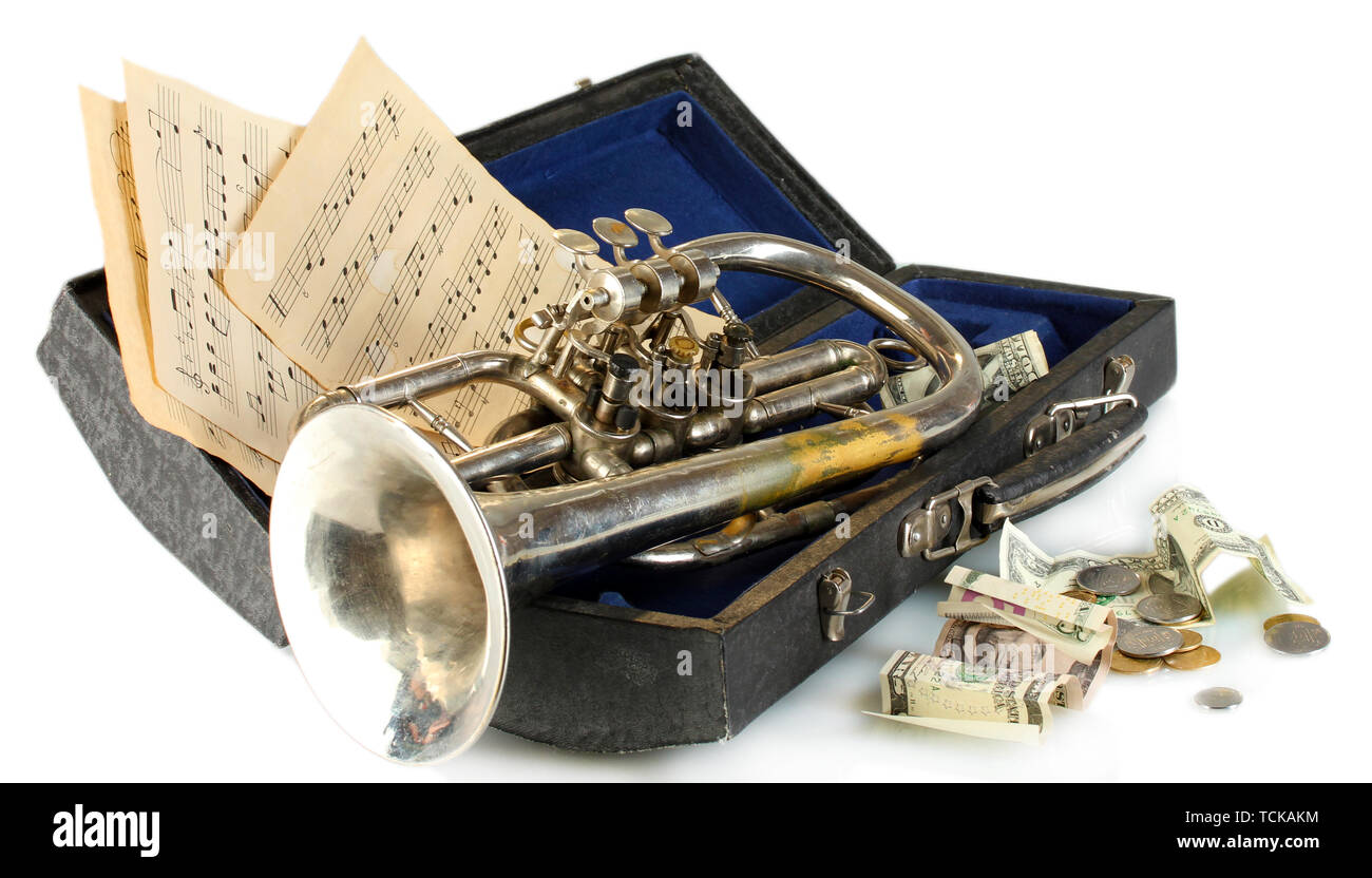 musical instrument with money on gray background Stock Photo - Alamy
