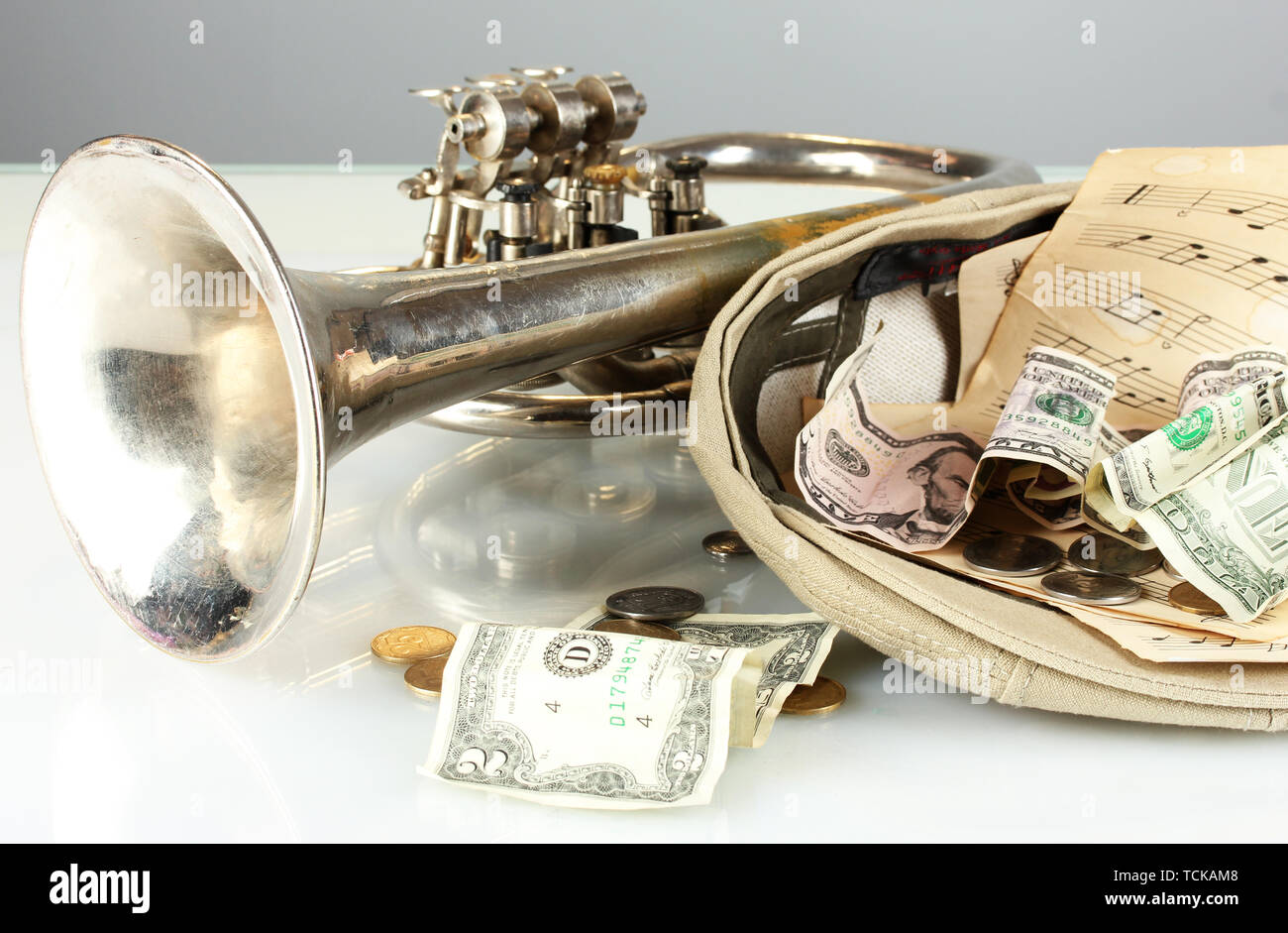 musical instrument with money isolated on white Stock Photo - Alamy