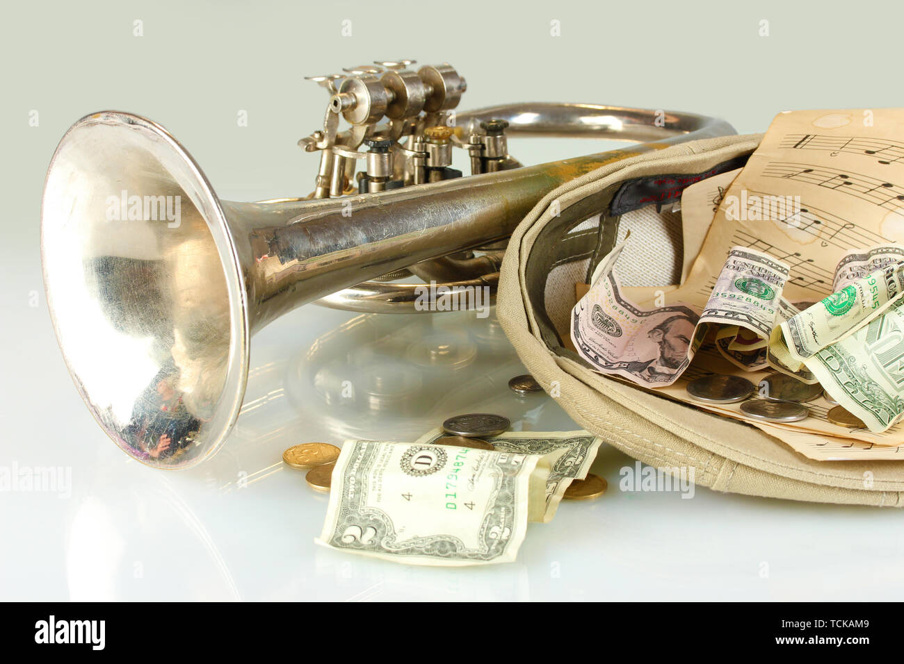 musical instrument with money isolated on white Stock Photo - Alamy