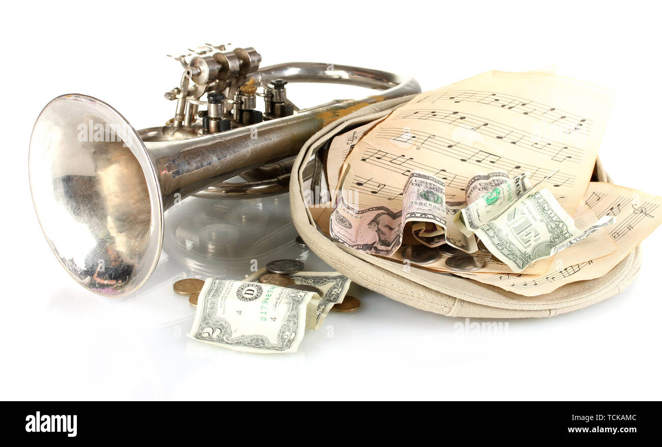 musical instrument with money isolated on white Stock Photo - Alamy