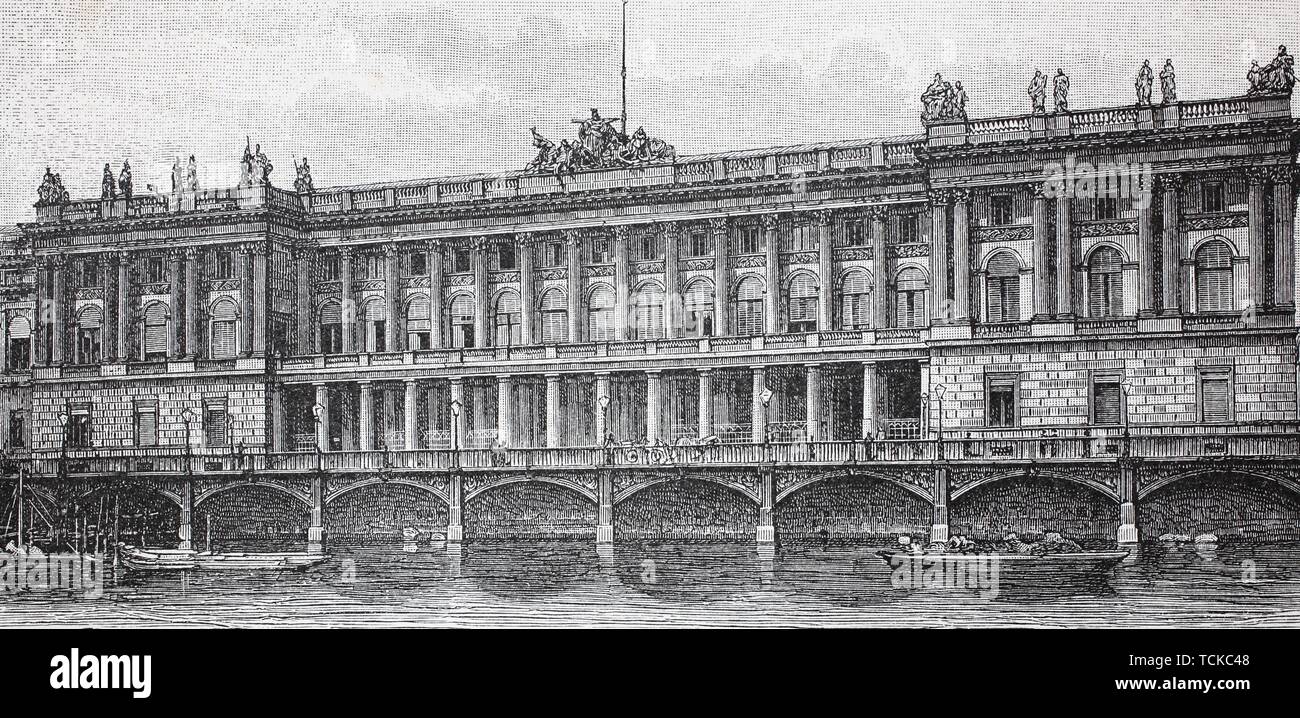 The stock exchange of Berlin, 1880, historical woodcut, Germany Stock ...