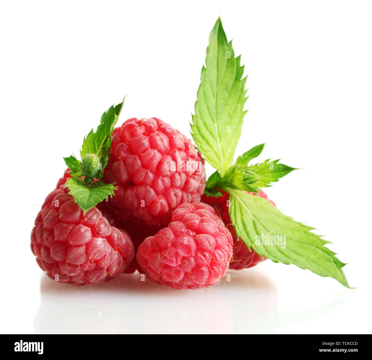 ripe raspberries with mint isolated on white Stock Photo - Alamy