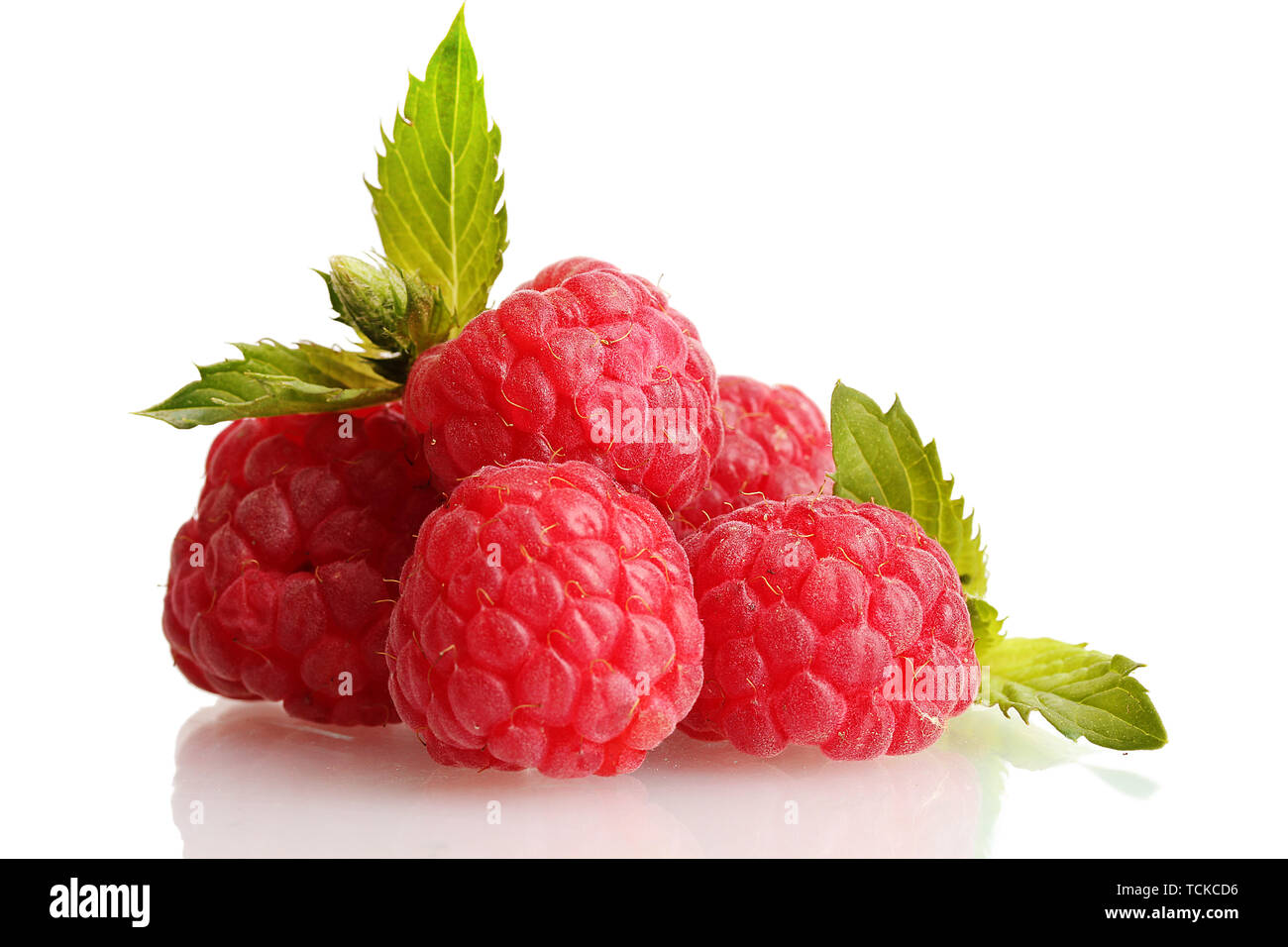 ripe raspberries with mint isolated on white Stock Photo - Alamy