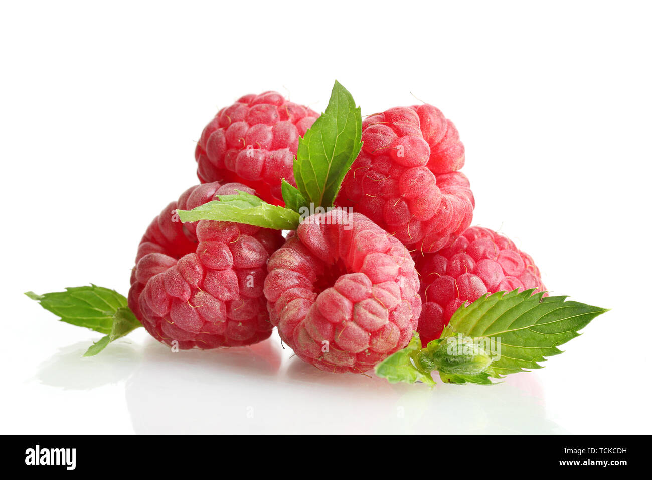 ripe raspberries with mint isolated on white Stock Photo - Alamy