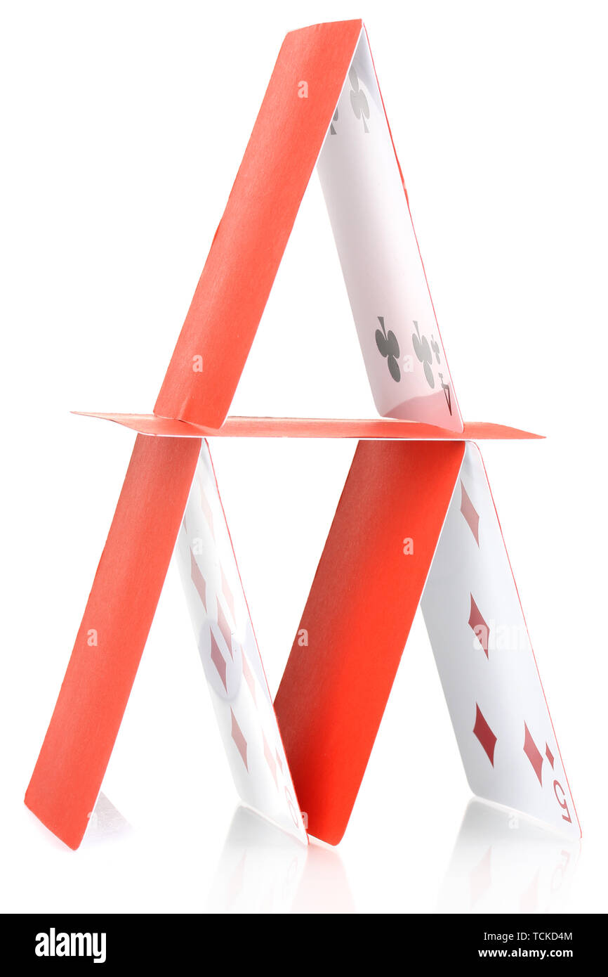 Card house isolated on white Stock Photo - Alamy
