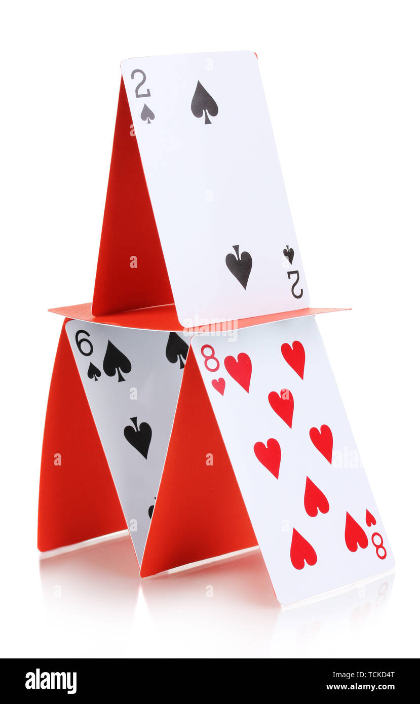 Card house isolated on white Stock Photo - Alamy