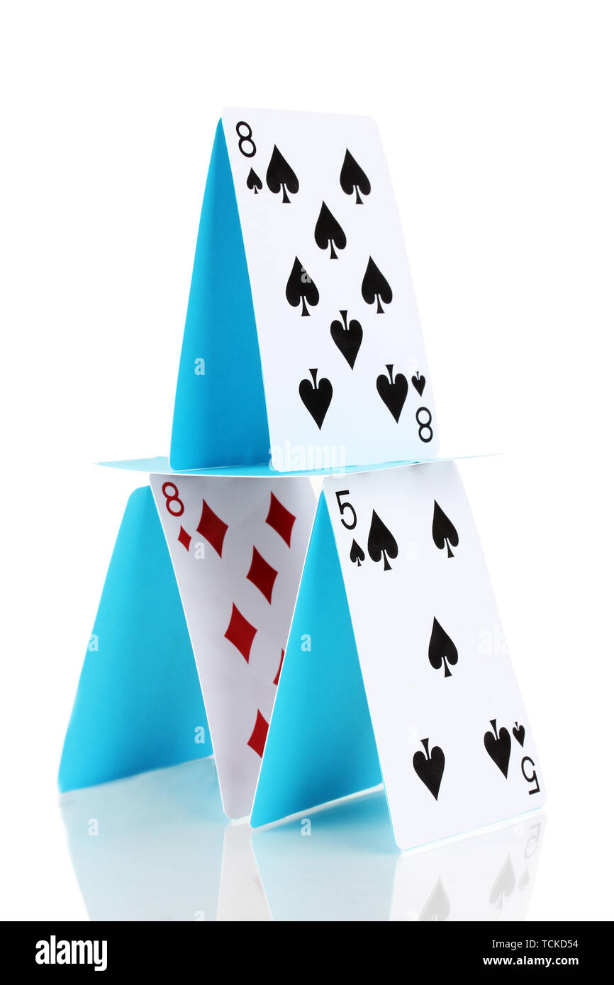 Card house isolated on white Stock Photo - Alamy