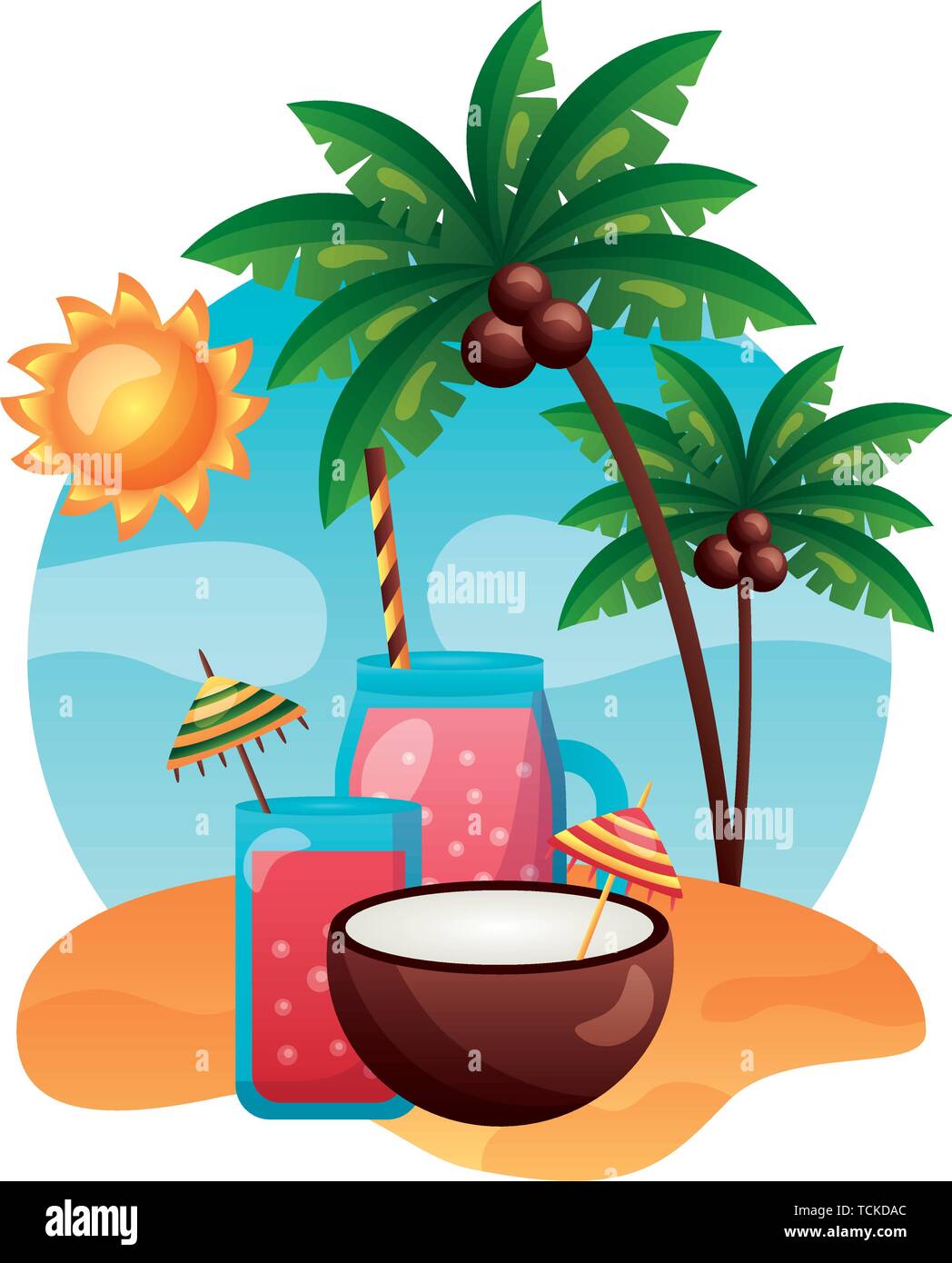 summer time holiday beach cocktail coconut juice vector illustration ...