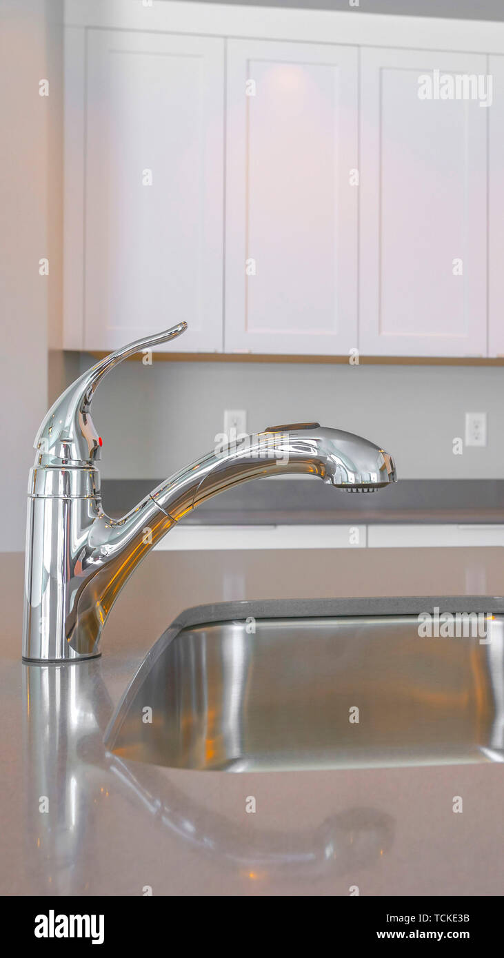 Panorama Kitchen interior of a new house with close up view of the ...