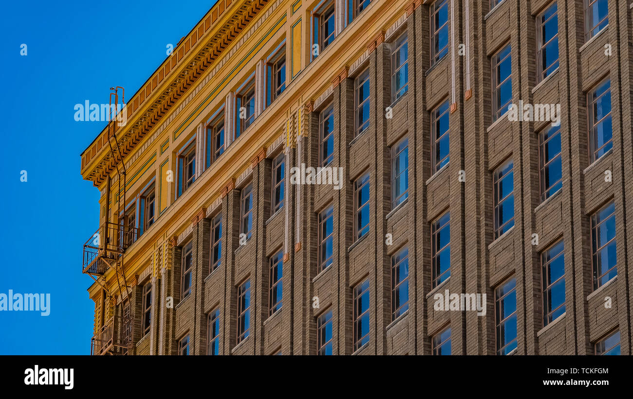 Panorama frame Exterior of a modern building with outdoor stairs for ...