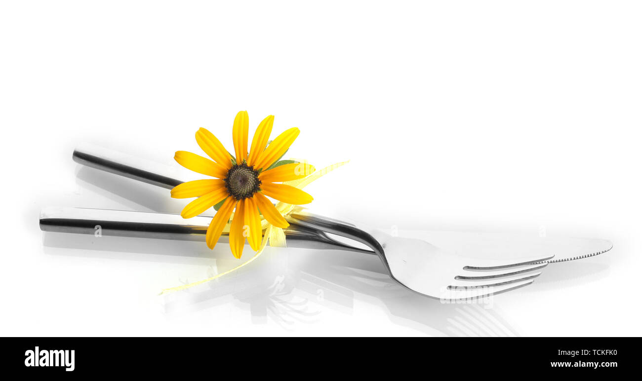 spoon, fork and flower, isolated on white Stock Photo - Alamy
