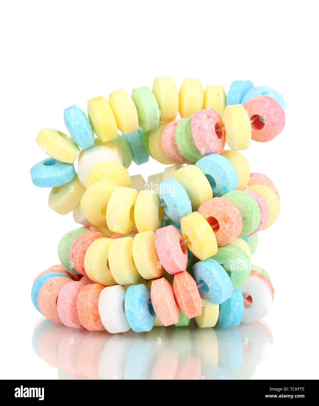 Color candies on rope isolated on white Stock Photo - Alamy