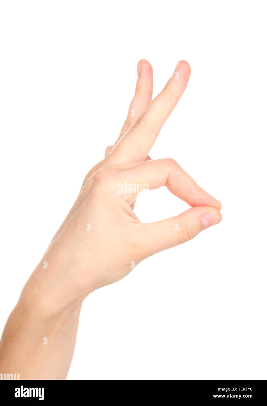 Hand making sign isolated on white Stock Photo - Alamy