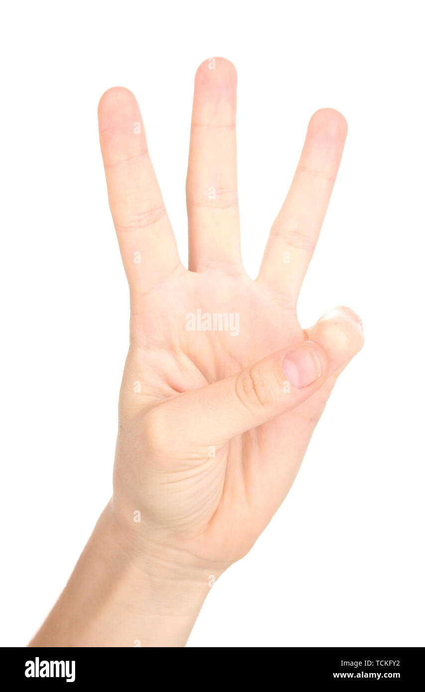 Finger counting three hand gesture Cut Out Stock Images & Pictures - Alamy