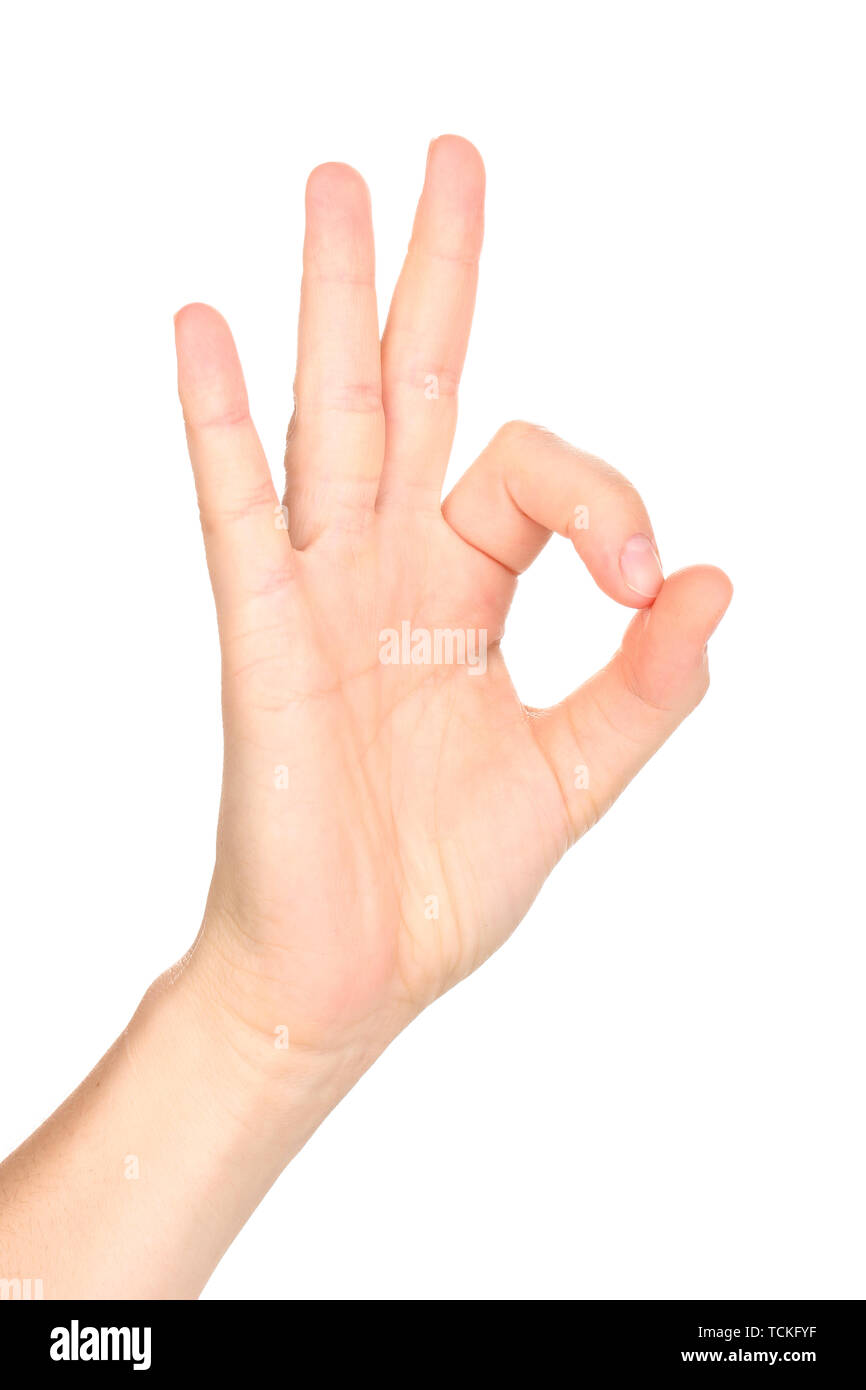 Hand making sign isolated on white Stock Photo - Alamy