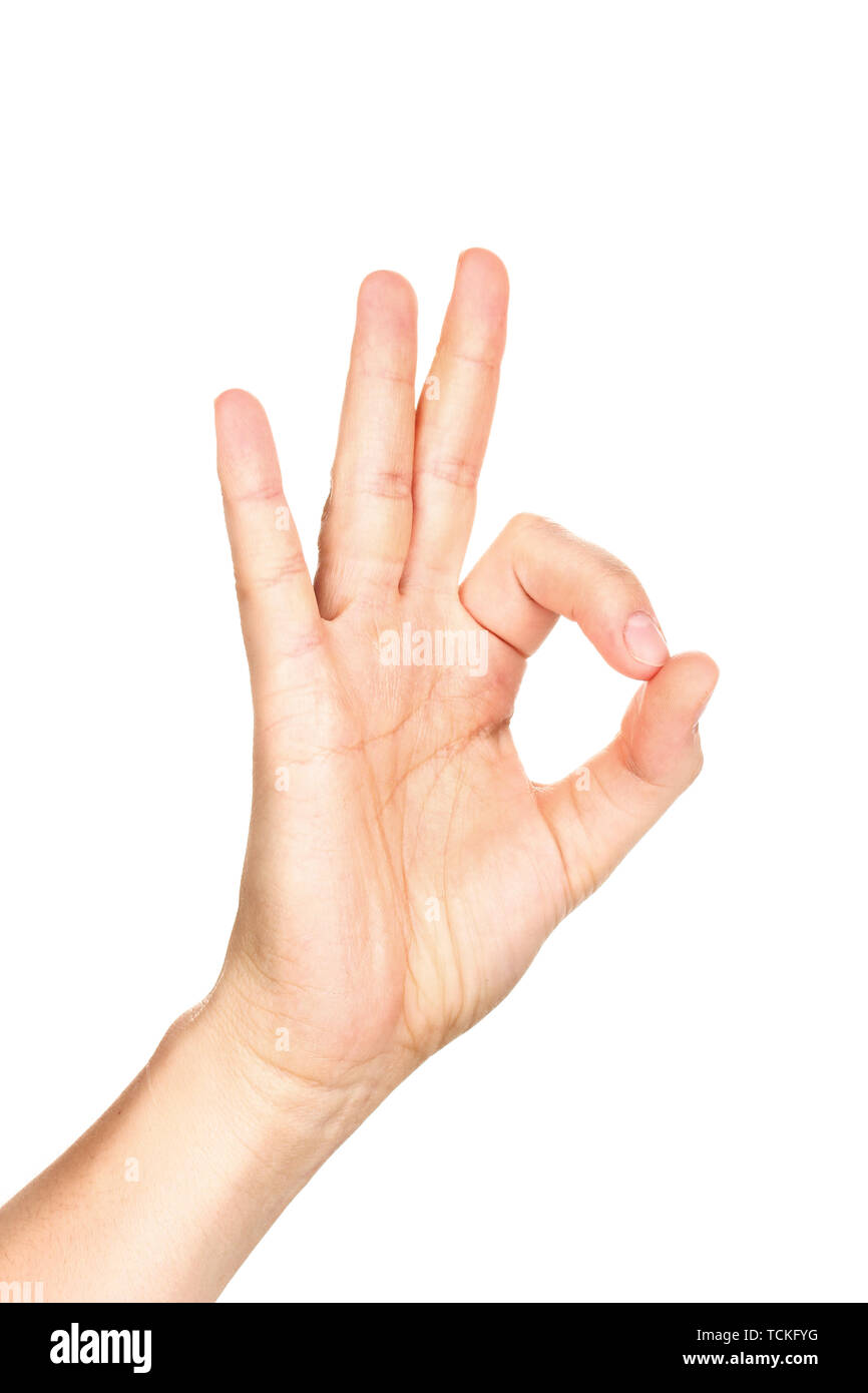 Hand making sign isolated on white Stock Photo - Alamy