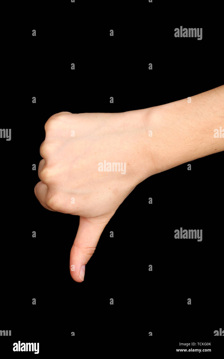 Hand making sign isolated on black Stock Photo - Alamy