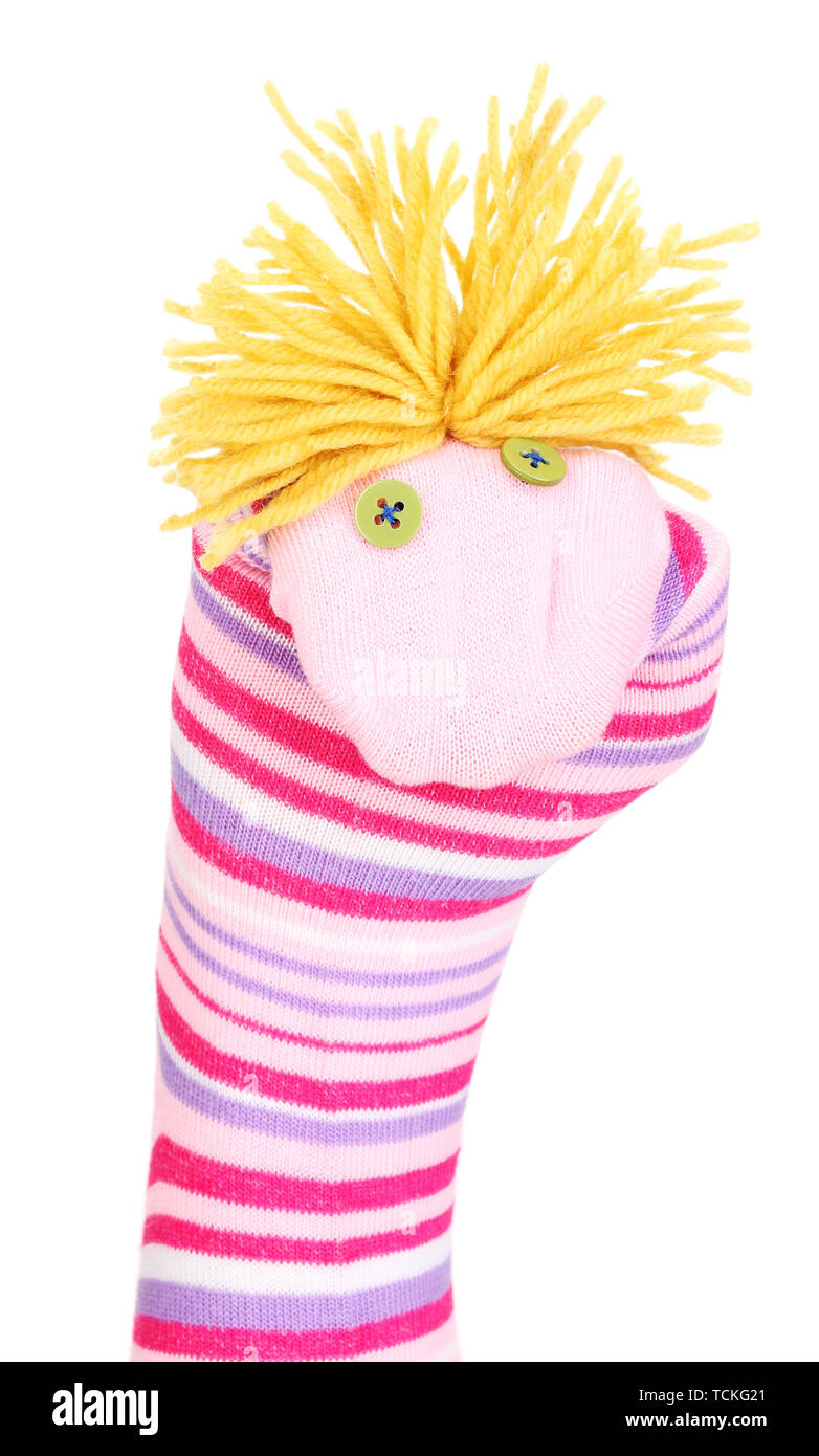 Cute sock puppet isolated on white Stock Photo - Alamy