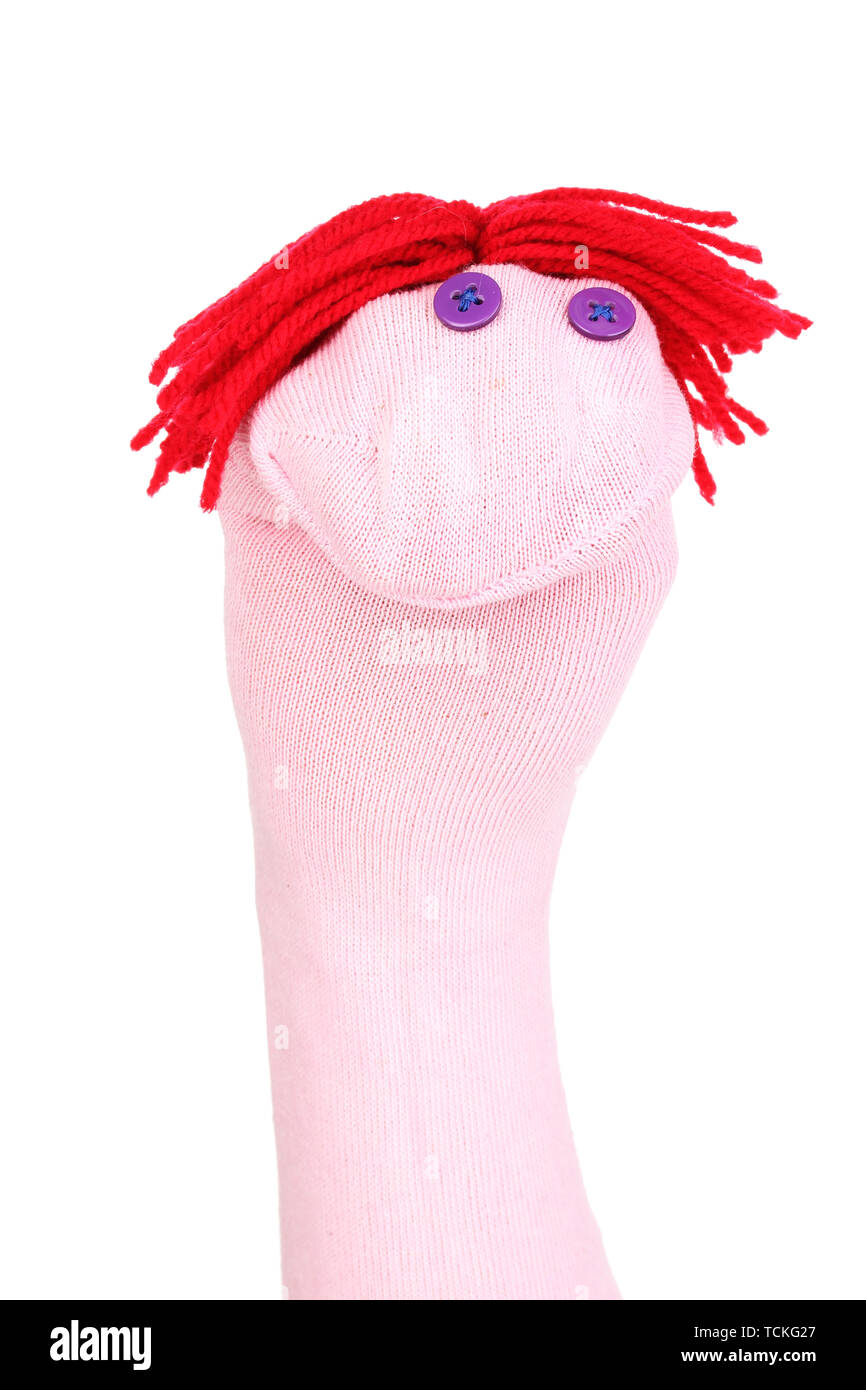 Cute sock puppet isolated on white Stock Photo - Alamy